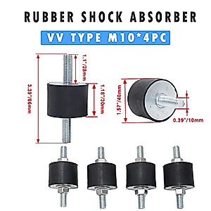 M10 Rubber Studs Shock Absorber Anti-Vibration Isolator Mounts, Rubber Cylindrical Vibration Isolation Mount, for Air Compressors, Garage Motor, Diesel Engines(with Non-Slip Nuts, 4 Pack Double Stud)
