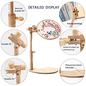 ZOCONE Beech Wood Adjustable Rotated Embroidery Hoop Stand with 2 Pcs 7'' 8'' Embroidery Hoops, Wooden Embroidery Stand, Embroidery Hoop Holder for Cross Stitch and Embroidery Project