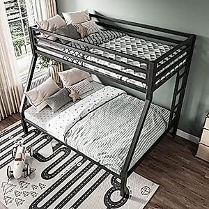 ONBRILL Twin Over Full Metal Bunk Bed with Stairs, Full-Length Guardrails Space Saving/No Box Spring/Noiseless/Black