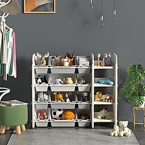 LulliSpace Kids Toy Storage Organizer with 12 Removable Plastic Bins, Modern Toy Organizer Kids Book Rack Storage Bookshelf,Kids and Toddler Toy Storage for Playroom,Daycare and Nursery,4 Tiers