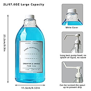 Unalilia Empty Plastic Laundry Liquid Dispenser Set - Large Soap Detergent Container (67.6 oz) Clear Reusable Pump Bottle for Detergent, Softener, Bleach, 2 Pack
