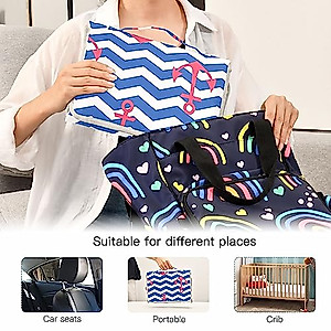 Nautical Anchors Wavy Portable Baby Changing Pad Diaper Changing Table Pad Waterproof Travel Changing Station Mat with Built-in Pillow for Baby Newborn Gift Stuff
