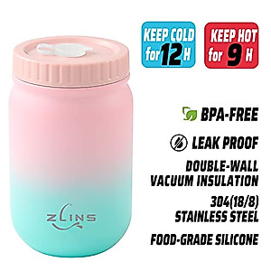 ZLINS Insulated Cup with Straw and Lid with Ice Cube Tray, Iced Coffee Drinking Mug, Reusable Stainless Steel Travel Tumbler, Double Wall Vacuum for Smoothie 14 OZ(Blue/Pink Set)