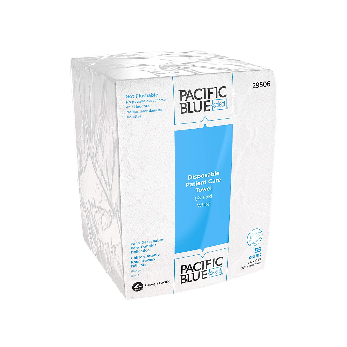 Pacific Blue Select A300 Disposable Patient Care Washcloth by GP PRO (Georgia-Pacific), 29506, 1/4 Fold, White, 55 Towels Per Pack, 24 Packs Per Case, Towel (WxL) 13" x 10