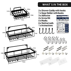 HOOSCHRT Shower Caddy Organizer 3 Pack with Hooks,Rustproof Shower Shelves and Restroom Organizer for Bathroom and Kitchen Restroom Accessories for Ultimate Organization,Space - Saving Solution