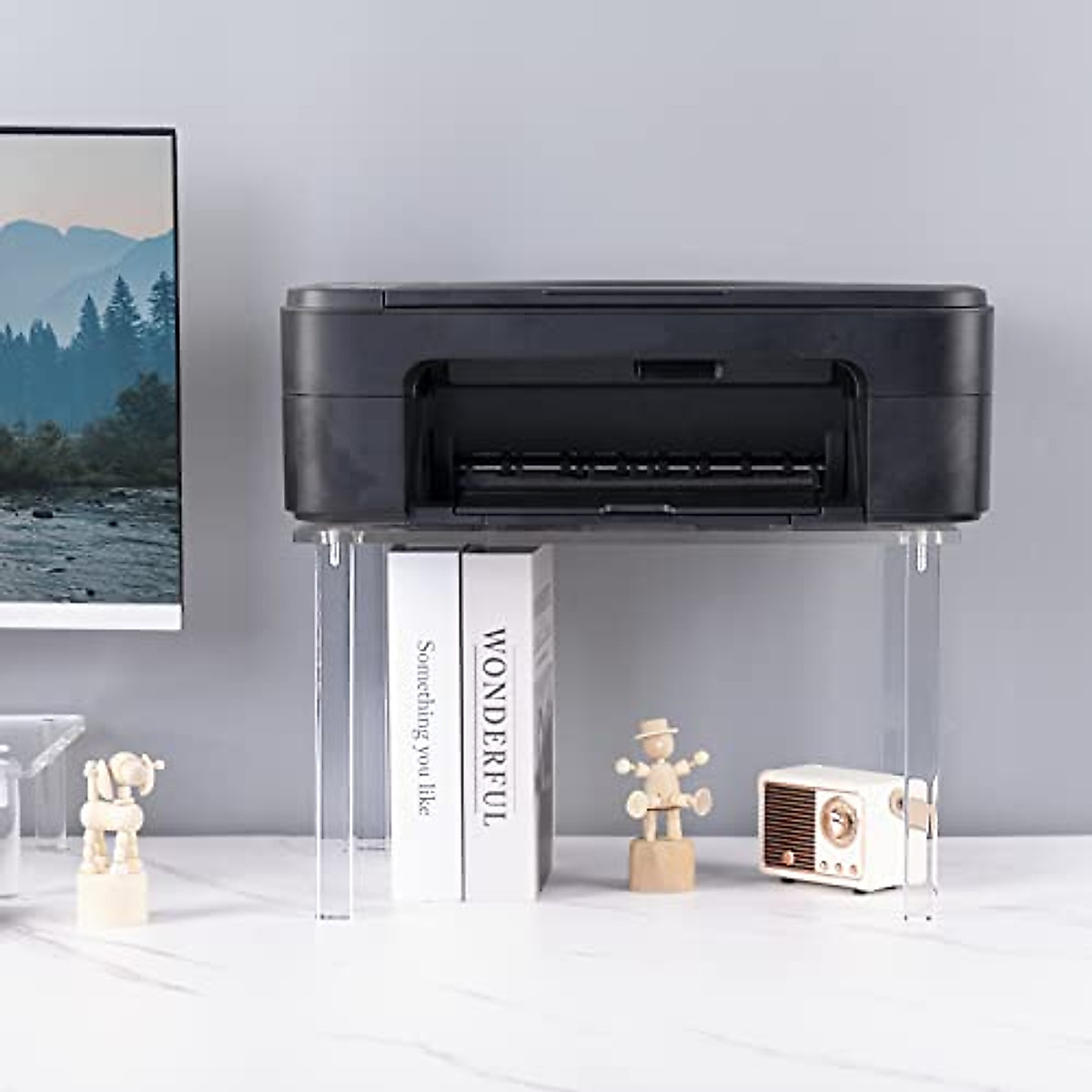 HMYHUM Acrylic Printer Stand - Small Desktop Printer Table for Office & Home, 15.75 x 11.81 x 9.33 inches, Clear