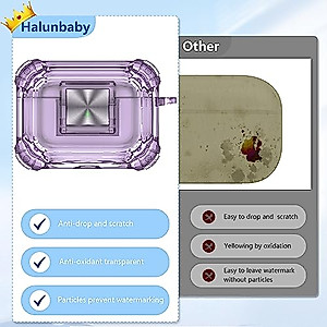 Halunbaby for AirPods Pro 2nd Generation Clear Case Cover with Secure Lock Clip Full Drop Protection,High-Transparent Soft TPU Material and Equiped with Cleaner Kit Replacement Eartips(S/M/L) (Purple)