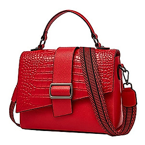 Small Top-handle Bags for Women, Genuine Leather Crocodile Skin Ladies Crossbody Bags with 2 Shoulder Straps Womens Small Satchel Purses and Handbags (Red)