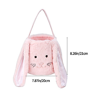 Easter Egg Hunting Basket,Plush Easter Bunny Basket,Long Ear Easter Buckets,Bunny Rabbit Easter Tote Bags for Easter Decorations Candy Gifts Storage(Pink)