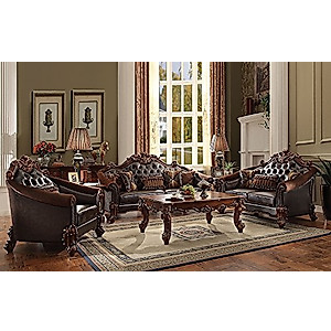 ACME Vendome II Loveseat w/3 Pillows - 53131 - 2-Tone Dark Brown PU & Cherry
