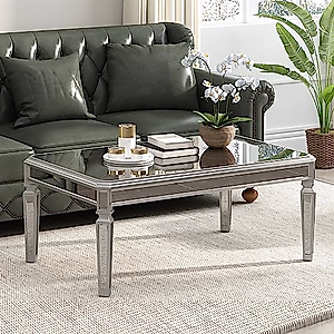 HomVent Mirrored Coffee Table Silver Living Room Table with Adjustable Legs Glass Central Table Cocktail Table for Living Room
