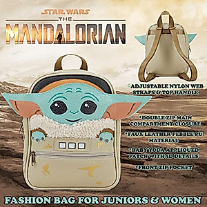 AI ACCESSORY INNOVATIONS Star Wars Mandalorian Grogu “The Child 10” Mini Backpack Purse, Faux Leather PU with 3D Features and Embroidered Appliques