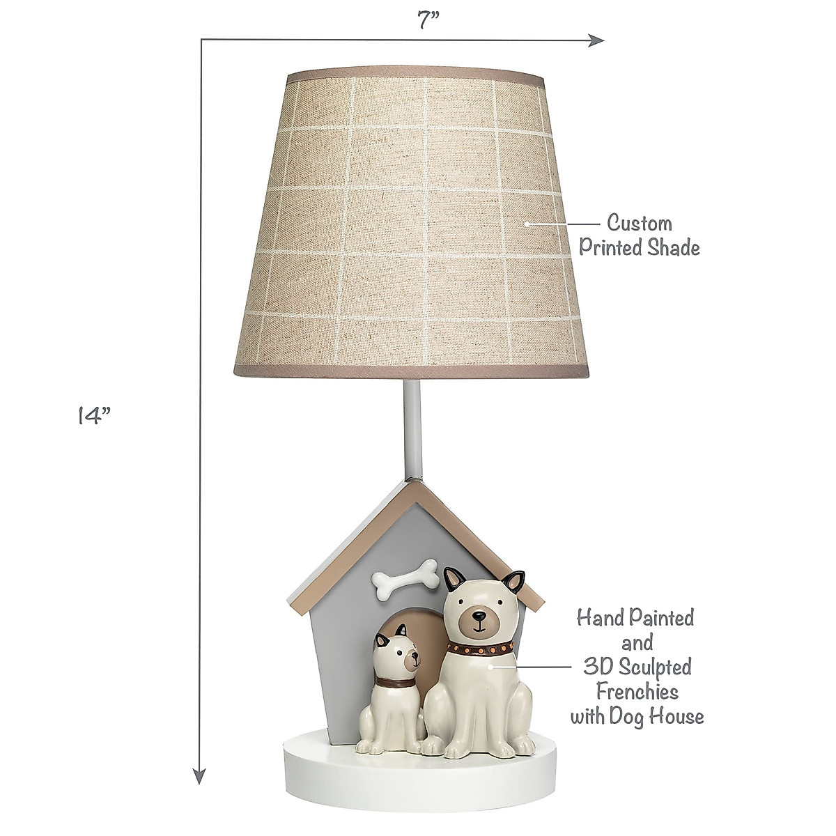 Lambs & Ivy Bow Wow Gray/Beige Dogs/Puppies Nursery Lamp with Shade & Bulb