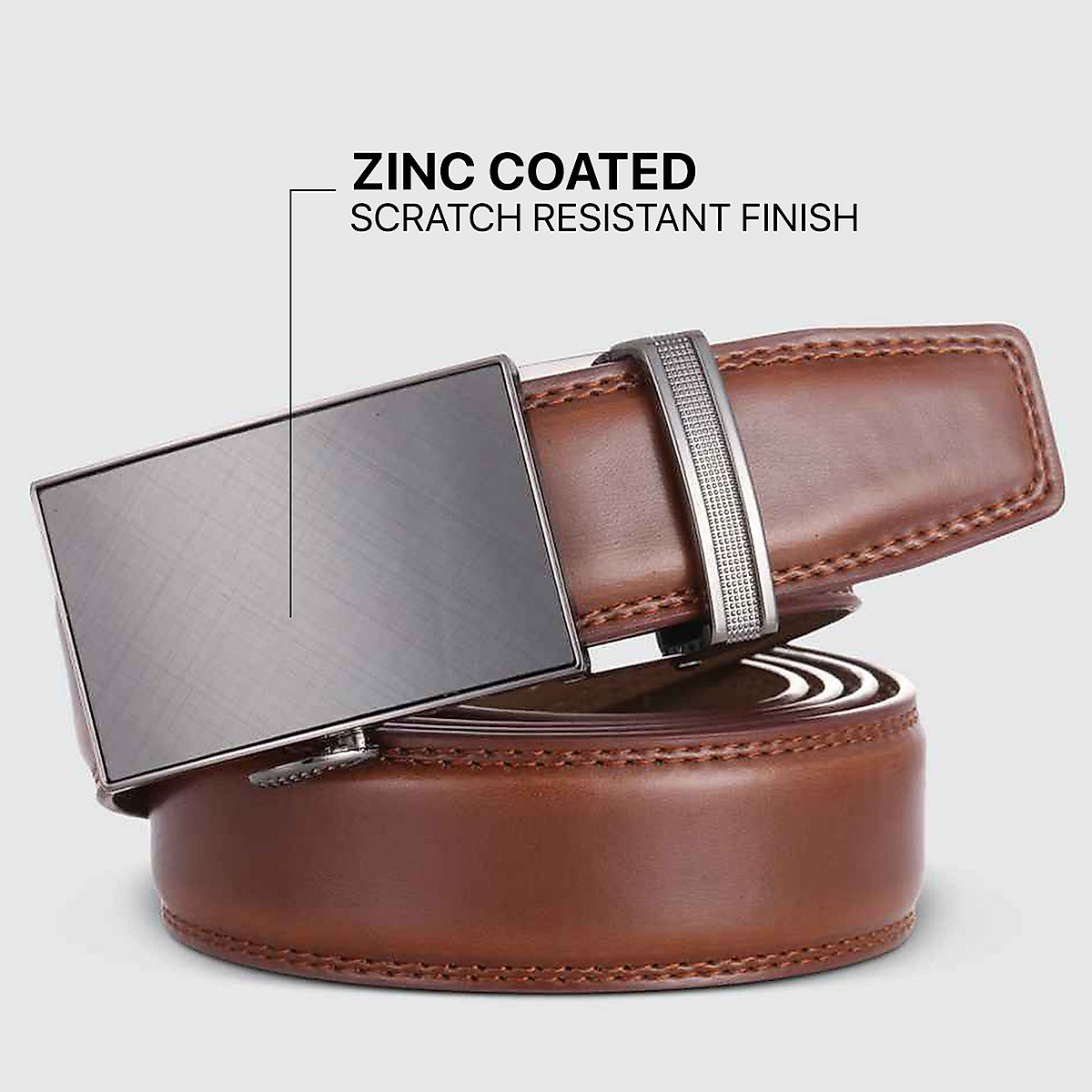 Marino Avenue Ratchet Belts for Men - Adjustable Mens Belts Leather with Automatic Buckle - Enclosed in an Elegant Gift Box - Radiant Ore - Burnt Umber - Adjustable from 28" to 44" Waist