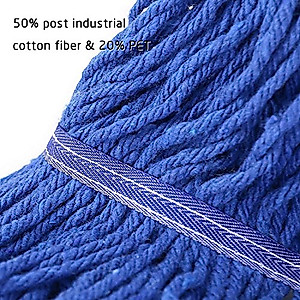 QIPENG 4 Pack 18" Commercial Mop Heads Wet Saddle Mop Head Refill, 24 oz Heavy Duty Looped-End Cotton/Synthetic, Large Size, for Home and Industrial Use, Blue