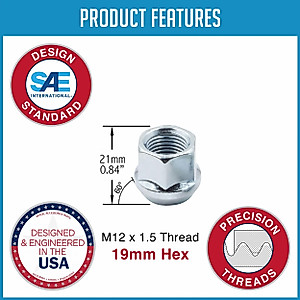 Wheel Accessories Parts 20 Pcs M12 x 1.5 12 x 1.5 Thread Open End Bulge Acorn 21mm 0.84" Long Lug Nuts Zinc 3/4" 19mm Hex Fits Many Chevy Honda Toyota Passenger Cars with Aftermarket Wheels