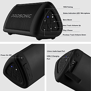 Prosonic BT3 Portable Wireless Bluetooth Speaker with 10W Stereo Sound & Bass Boost -Rich Sound & Intense Bass -Bluetooth 5.0 -Microphone -IPX5 - in & Outdoor Speaker (Black)