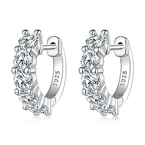 Moissanite Earrings for Women, 11.2ct D Color VVS1 Clarity Brilliant Round Cut Lab Created Diamond Earring 18K White Gold plated S925 Sterling Silver Hypoallergenic Moissanite Huggie Hoop Earrings