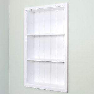 Fox Hollow Furnishings 14x24 Sloane Recessed Wall Niche Medicine Cabinet Replacement, in The Wall Bathroom Cabinet Insert Shelf/Shelves, Made in North America, Real Wood, NO MDF, White Beadboard Back