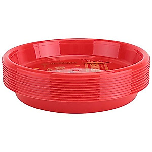 Cabilock 10Pcs Red Round Plastic Trays Plastic Serving Tray Serving Platters Food Tray Decorative Serving Trays Wedding Platter Party Trays Candy Fruit Platters 21cm