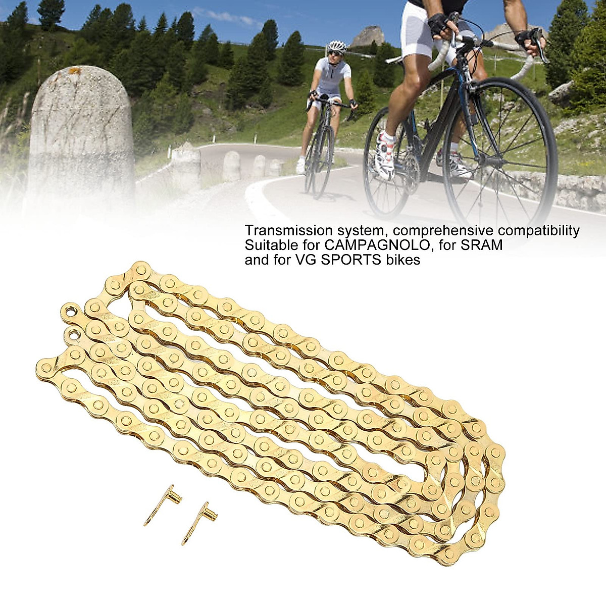 Bike Chain Kit Gold High Carbon Steel 8 Speed Mountain Road Bicycle Multi-Function Bike Mechanic Repair Kit 1/2in x 3/32in 116 Sections