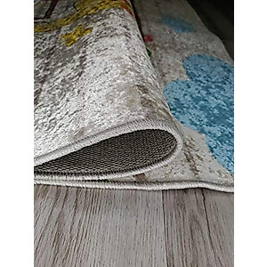 Ladole Rugs Distressed Numbers Pattern Animal Characters Area Rug - Soft Carpet for Kids Playroom, Little Girl, and Boy Bedroom, and Nursery - Cream and Multi, 6x9 (6'5" x 9'5", 200cm x 290cm)