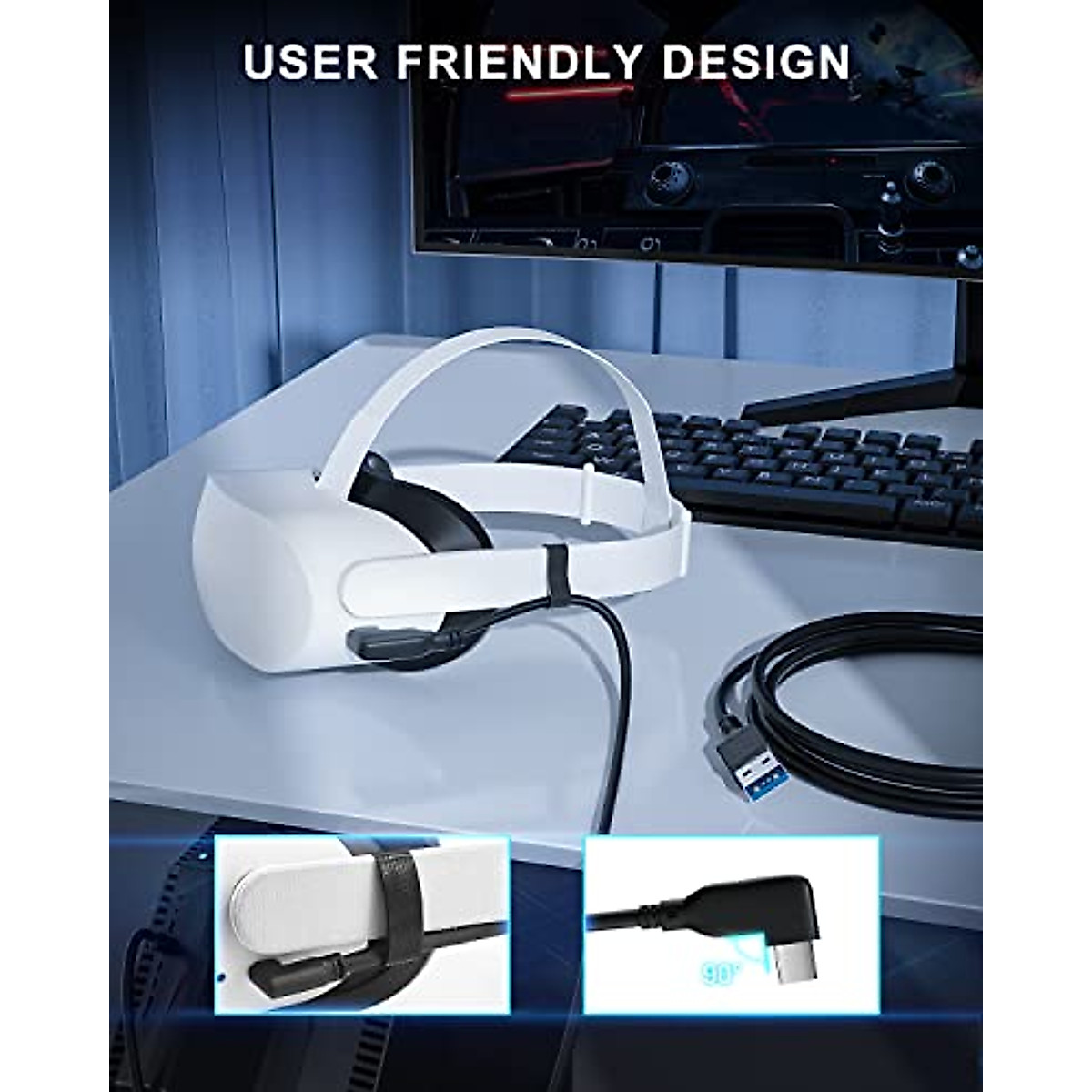 TOENNESEN Link Cable 16FT Compatible with Oculus Quest 2/Pro/Pico4/Steam, High Speed Data Transfer and Fast Charging USB 3.0 Type A to C Cable for VR Headsets Accessories