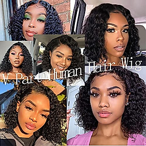 Kiqibeauty V Part Wig Human Hair For Black Women Upgrade U Part Wig Human Hair Kinky Curly Wig 100% Virgin Hair Glueless Wear and Go Wig Minimal Leave Out 200% Density (Kinky Curly, 16 Inch)