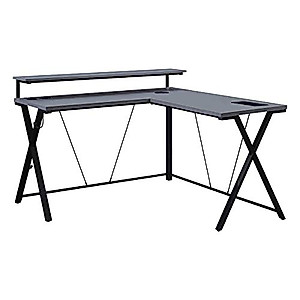 OSP Home Furnishings Checkpoint Battlestation L Shaped Gaming Desk with RGB LED Lights, Black
