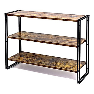 Bookshelf,3-Tier Open Bookcase,Rustic Wood and Metal Industrial Display Book Shelves Home Office,Bedroom Standing Shelf Unit,Horizontal Kitchen Shelf Organizer,Bathroom Storage Rack Mid Century 47in