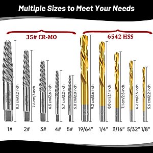 10Pcs Screw Extractor and Left Hand Drill Bits Set,Bolt Extractor Screw Remover Kit Spiral Reverse Bits for Easily Remove Stripped Studs and Bolts(Updated)