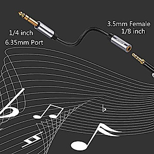 Anbear 6.35mm 1/4 Male to 3.5mm 1/8 Female Stereo Jack Audio Adapter with Alloy Housing and Nylon Braid Compatible for Amplifiers, Guitar,Piano, Home Theater, Mixing Console, Headphones