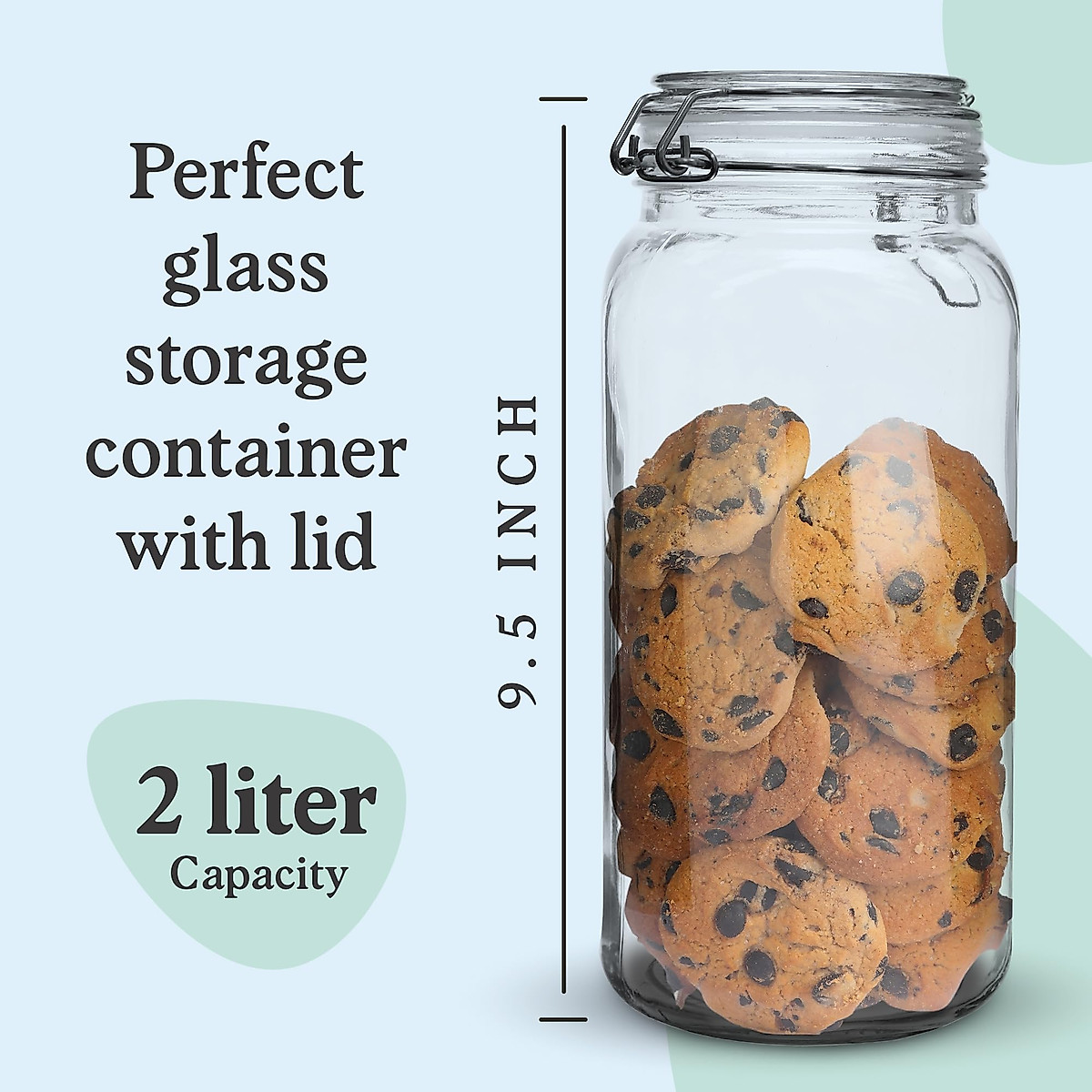 Set of 3 Glass Mason Jar 64 Ounces with Airtight Lid Large Jars With Stainless Steel Bail And Trigger Clamps