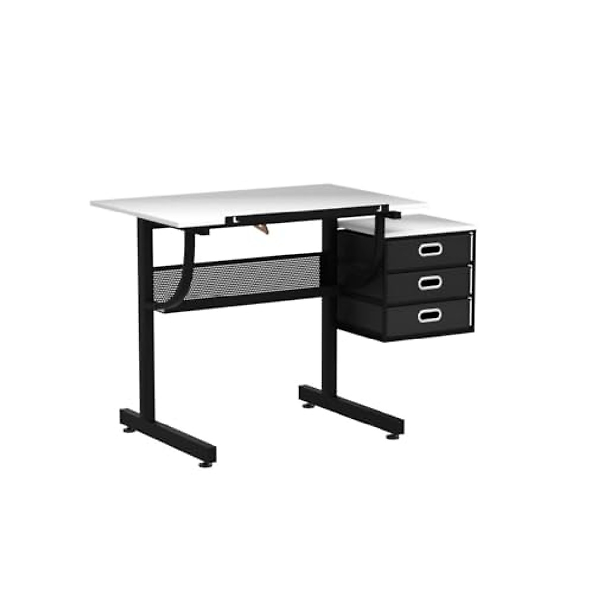 Lamerge Drafting Table with Stool, Drawing Desk for Adults/Artists with 3 Storage Drawers, Tabletop Adjustable 0-75° Tilting for Reading Writing Work Home Office, White