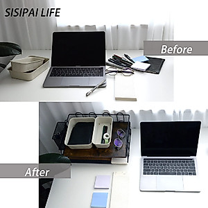 Desk Organizers, File Organizer for Desk, Wood Paper Letter Tray Organizer Stackable for School, Home, Office Supplies with Pen Holder (2 Layer)