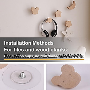 GiYuter 5 Packs Cute Coat Hooks | Suction Cup and Wall Mounted Hook | Child Baby Nursery Wooden Wall Hooks