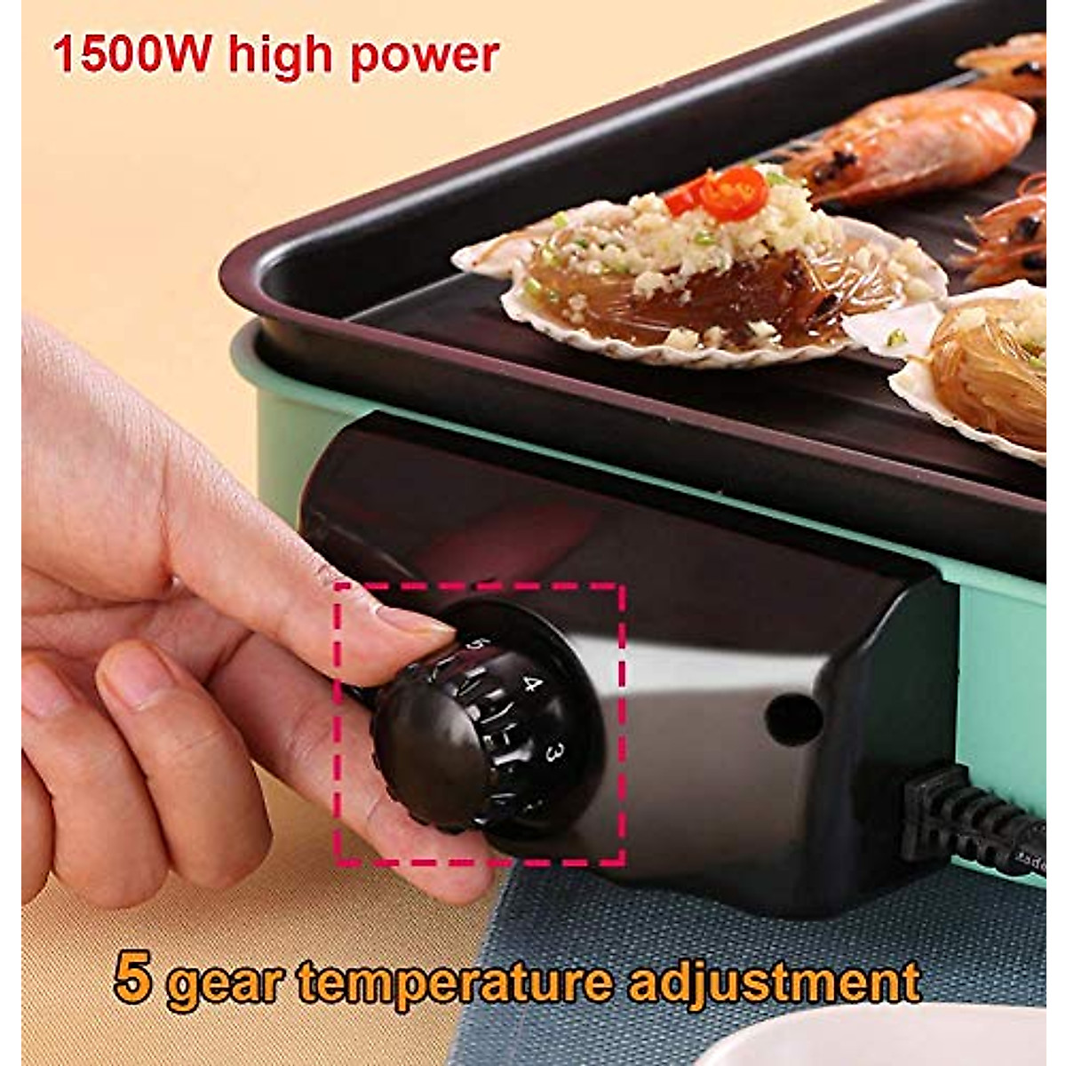 Indoor Barbecue Griddle with Non-Stick Coating Grill Plate，1500W Adjustable Temperature Control Mini Portable Barbecue Grill for 3-10 Persons， for Outdoor Picnic and Home Garden Camping Useful