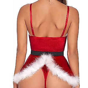 UTSJKR Womens Christmas Sexy Lingerie Babydoll Velvet V Neck Teddy Bodysuit Nightdress Outfit Sleepwear for Play Naughty Sex