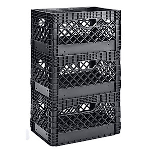 Muscle Rack PMK24QTB-3 24 quart 3 Pack black Heavy Duty Rectangular Stackable Dairy Milk Crates , 11" Height, 19" width (2 X 3 Pack)