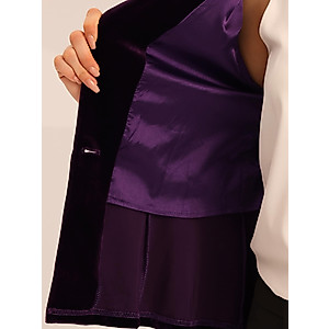 Allegra K Women's Work Office Velvet Belted Lapel Collar Blazer Jacket Medium Purple