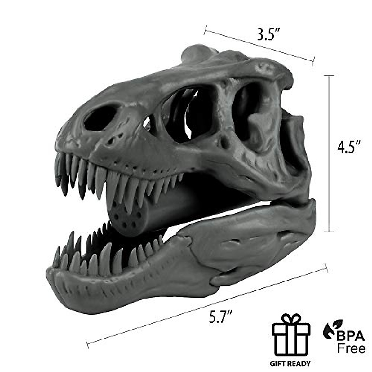 Funwares Wash n' Roar T-Rex Shower Head, Gray - Shower Nozzle Shaped like a Tyrannosaurus Rex Skull