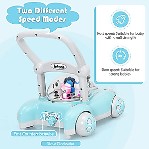 INFANS Baby Walker, 3 in 1 Toddler Walker Bouncer, Learning-Seated, Walk-Behind, Music, Adjustable Height, High Back Padded Seat, Detachable Trampoline Mat, Activity Walker with Toys(Pink)