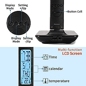 XIMI-V LED Desk Lamp with Wireless Charger, Table Lamp with Clock, Alarm, Date, Temperature, Office Lamp, Desk Lamps for Home Office (Black)