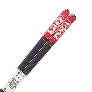 Ishida Chopsticks Made in Japan Aclear Lacquer Cut Perforated Pine Needles Wooden (Natural Wood) Red 8.5 inches (21.5 cm)