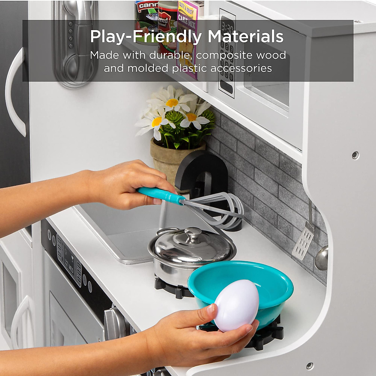 Best Choice Products Pretend Play Kitchen Wooden Toy Set for Kids w/Realistic Design, Telephone, Utensils, Oven, Microwave, Sink - White