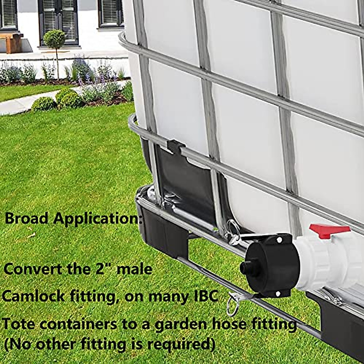 275 330 Gallon IBC Tote Tank Drain Adapter Fittings 2" Cam Lock x Garden Hose Food Grade