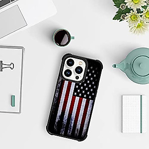 Tnarru Compatible with iPhone 14 Pro Case American Flag Pattern Hard PC Back and Soft TPU Sides Scratchproof Shockproof Protective Case for iPhone 14 Pro -Black