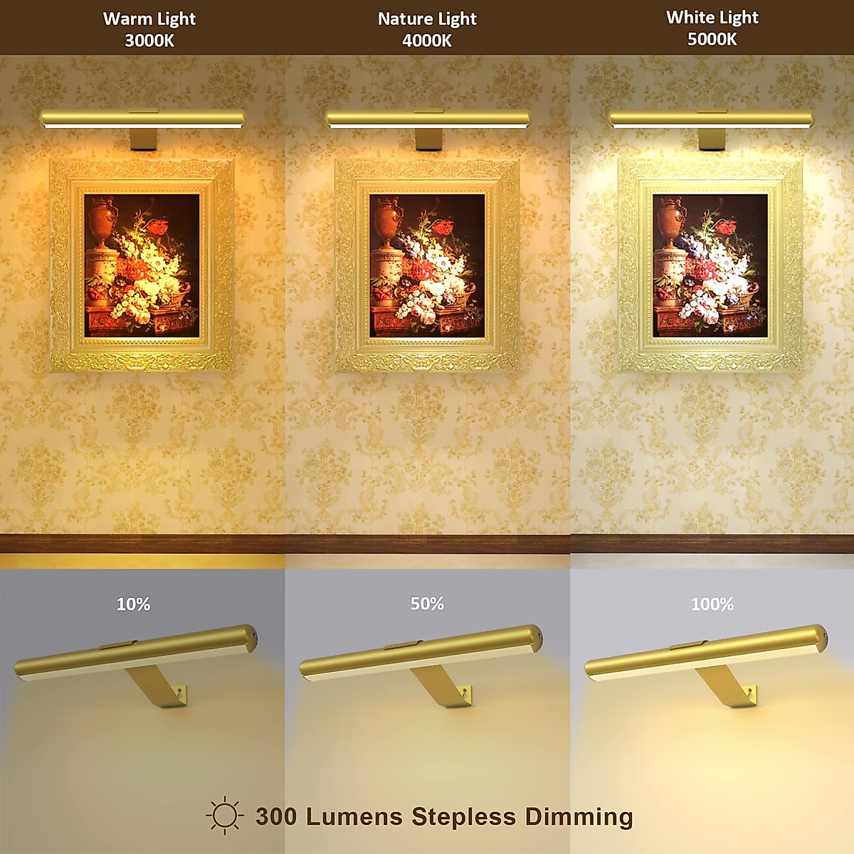 Arixinks Wireless Picture Light for Art Painting with Remote Control, Rechargeable Battery Picture Light Dartboard Light, Full Metal 300lm Brightness Adjustable,Artwork Light for Pictures Gallery