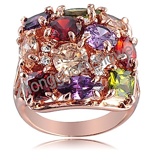 Square 18k Gold Plated Leaves Multi-color Zirconia Crystal Az0284r Ring (Sizes 9)