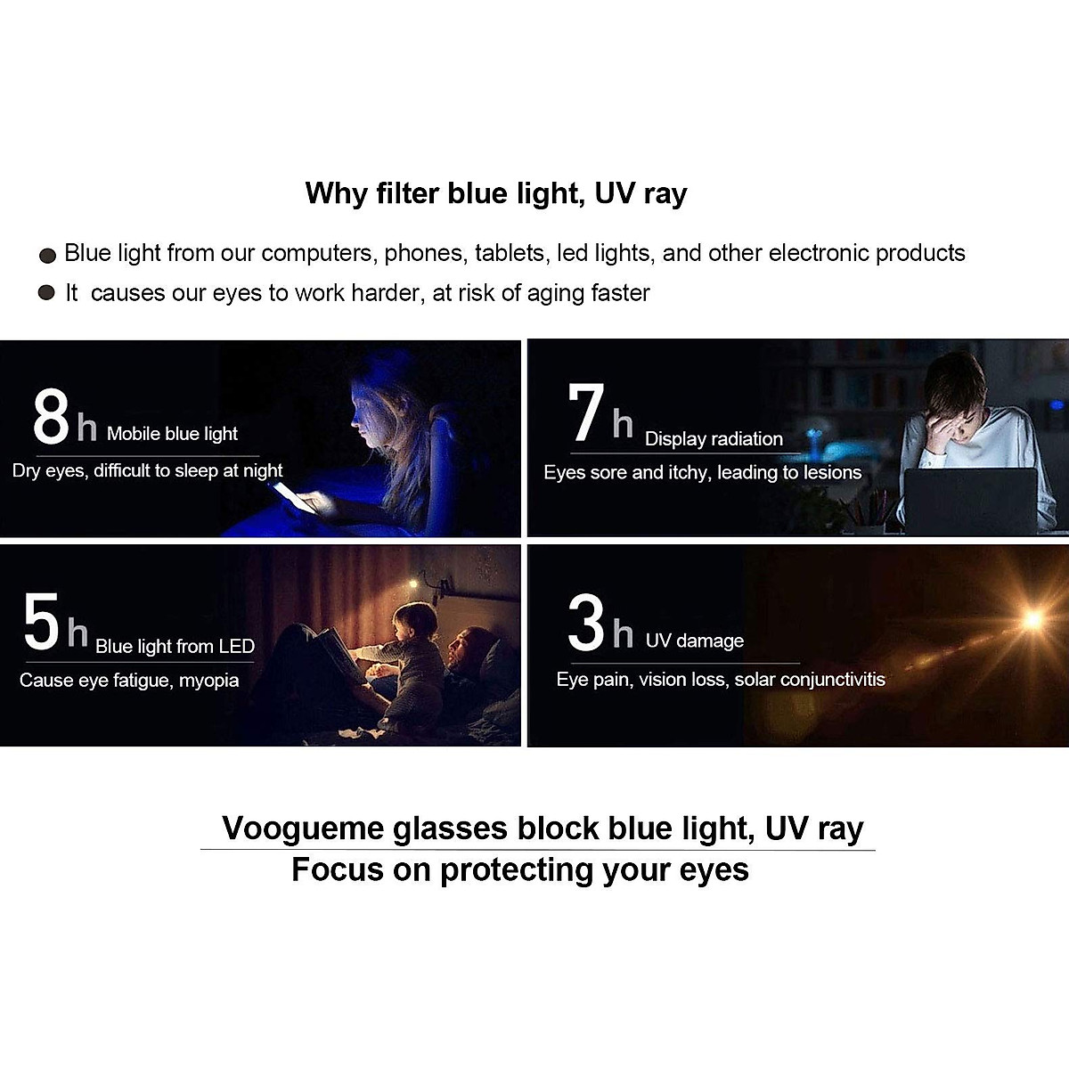 VOOGLAM Oversized Black Square Blue Light Blocking Glasses Clear Lens for Women Fredia OX739865-03